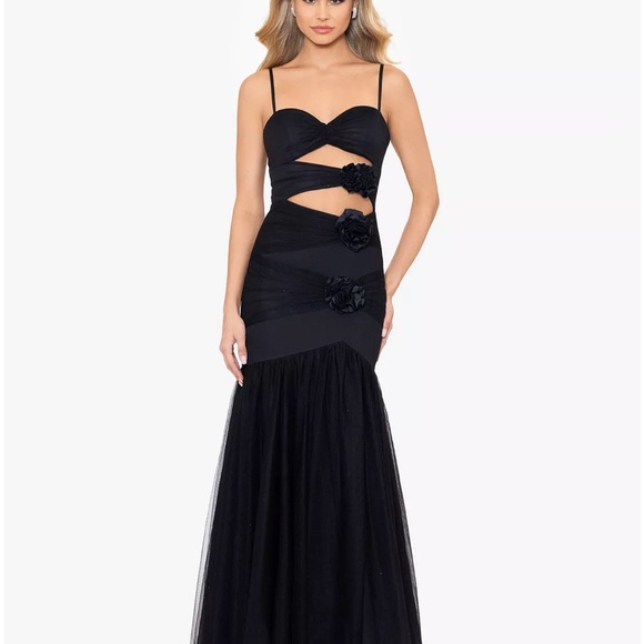 Blondie Nites | Dresses | Black Prom Dress With Cutouts And Flowers ...